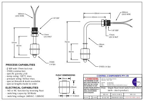 Examples of small float switches (45Kb pdf) - Control Components