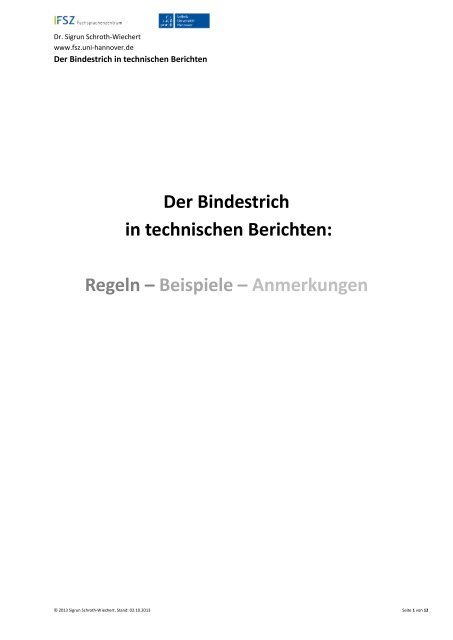 Der Bindestrich in technischen Berichten: Regeln – Beispiele ...