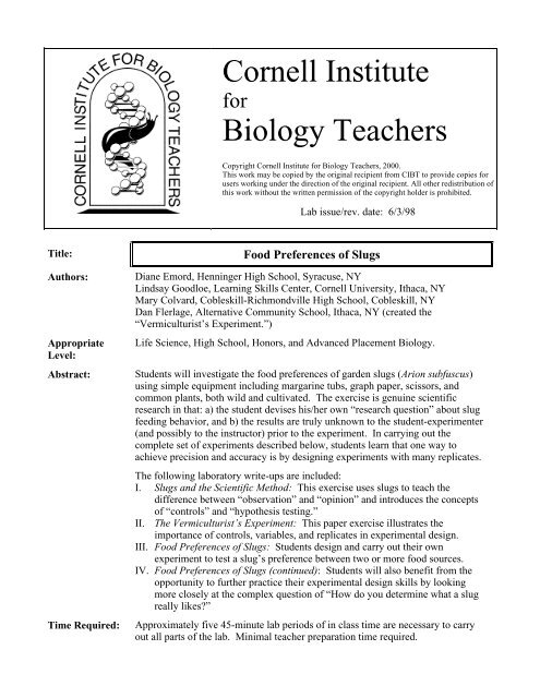 Food Preferences of Slugs - Explore Biology