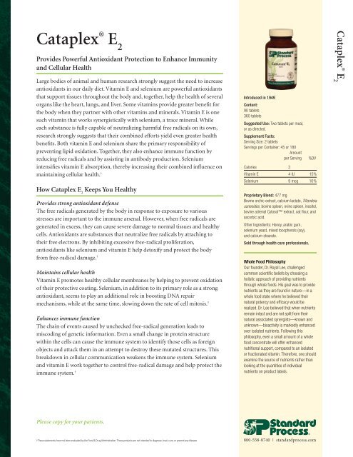 Cataplex E 2 Product Detail Sheet - Standard Process