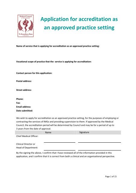 Application for accreditation as an approved practice setting