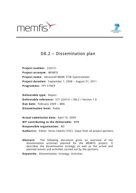 D8.2 – Dissemination plan - Memfis
