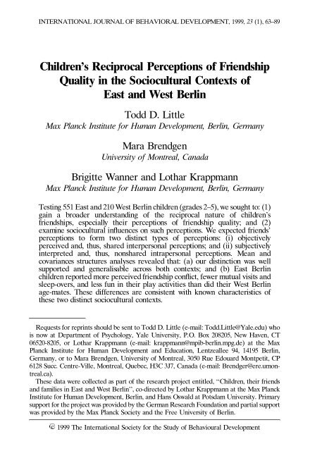 Children's Reciprocal Perceptions of Friendship ... - The Agency Lab