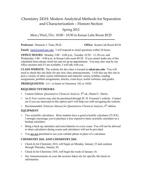 Chemistry 241H: Modern Analytical Methods for Separation and ...