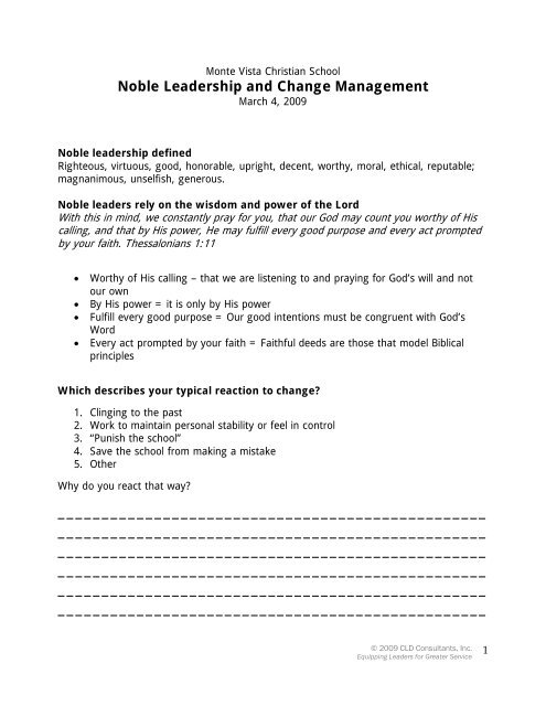 Noble Leadership and Change Management - Monte Vista Christian ...