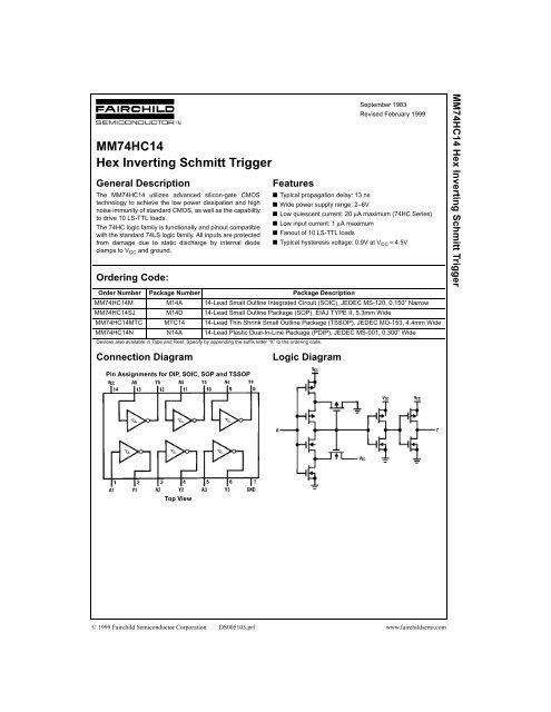MM74HC14 Hex Inverting Schmitt Trigger - Solarbotics.net