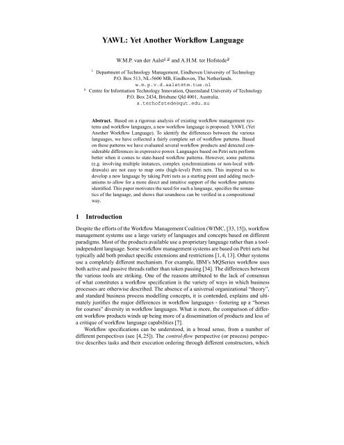 YAWL: Yet Another Workflow Language - Workflow Patterns