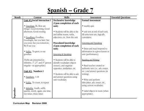 Spanish – Grade 7