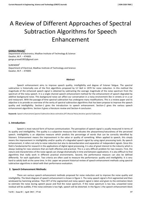 A Review of Different Approaches of Spectral Subtraction Algorithms ...