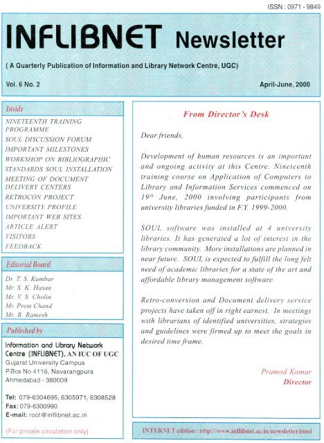 Vol. 6 No. 2 (April to June, 2000) - INFLIBNET Centre