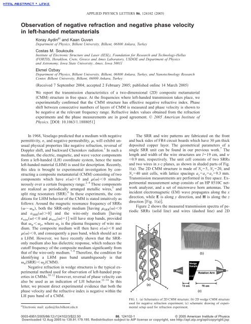 Observation of negative refraction and negative phase velocity in left ...