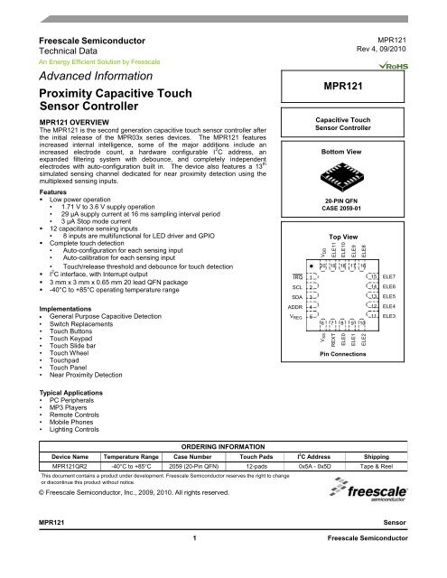 MPR121, Proximity Capacitive Touch Sensor Controller