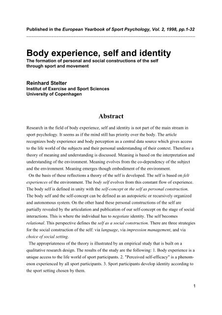 Body experience, self and identity