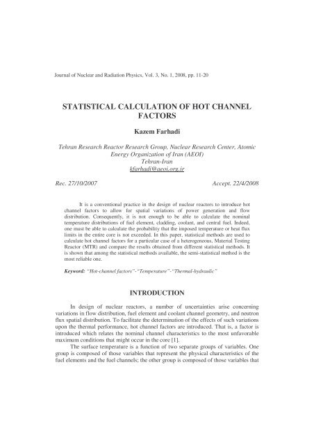 statistical calculation of hot channel factors - PhysicsEgypt
