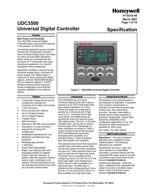 UDC3500 Universal Digital Controller Specification - Thermo-Kinetics
