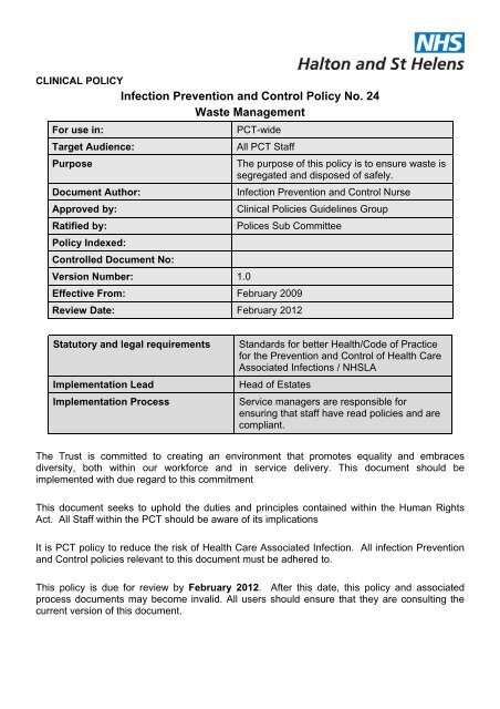 Waste Management Infection Prevention and Control Policy No.24
