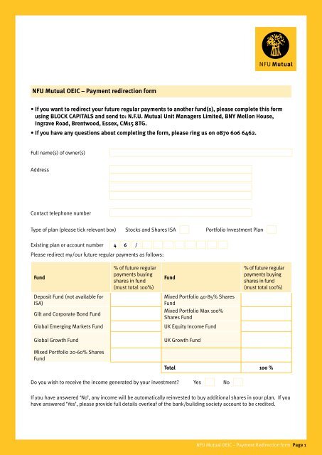 NFU Mutual OEIC – Payment redirection form