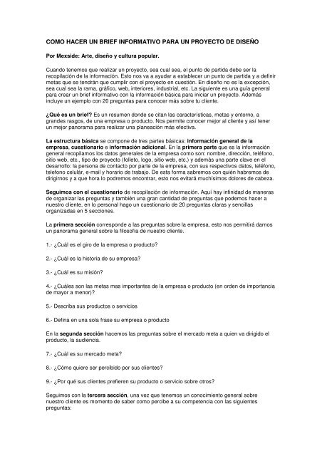 como hacer un brief informativo para un proyecto de ... - Terras.edu.ar