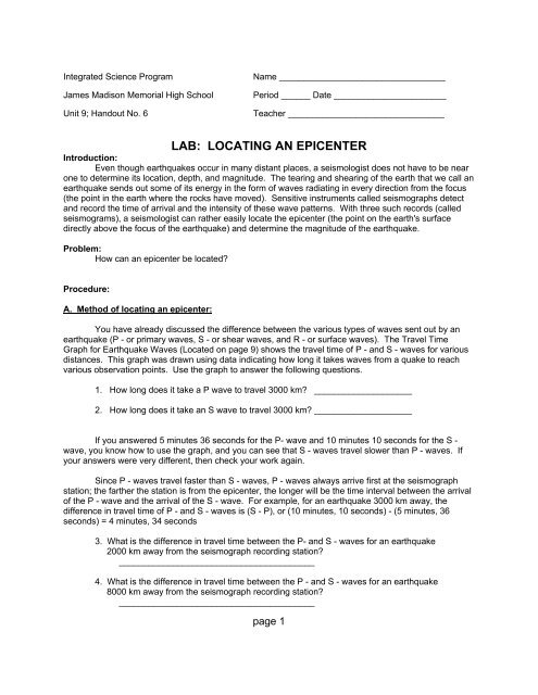 lab: locating an epicenter - Malcolm Shabazz City High School ...