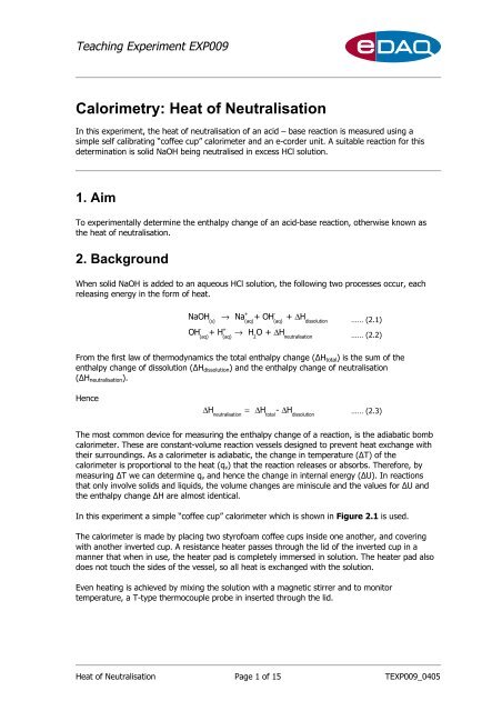Calorimetry: Heat of Neutralisation - eDAQ