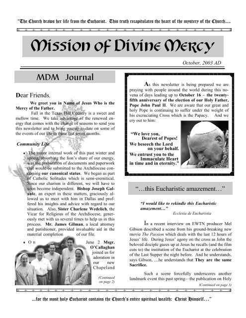 October 2003 - The Mission of Divine Mercy