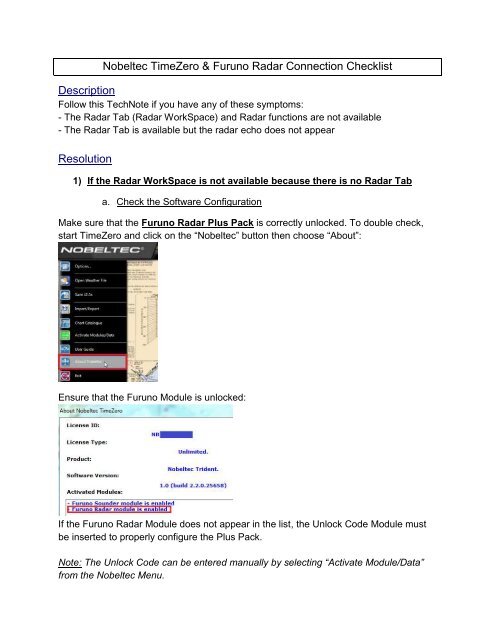 Nobeltec TZ Furuno Radar Checklist