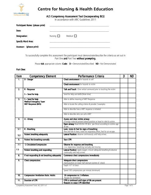 ALS BLS competency assessment tool 2011 v4 - BHS Education ...