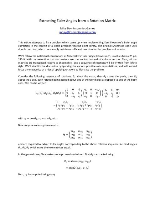 Extracting Euler Angles From A Rotation Matrix