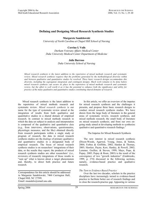 Defining and designing mixed methods research synthesis studies Defining and designing mixed methods research synthesis studies