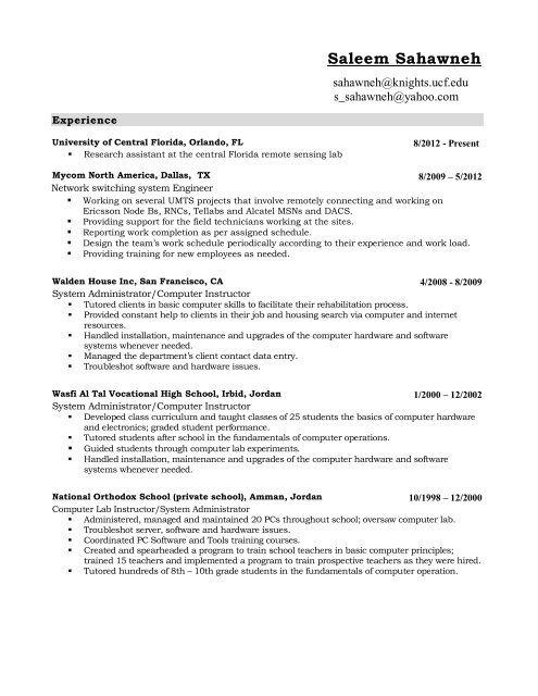 Resume - University of Central Florida