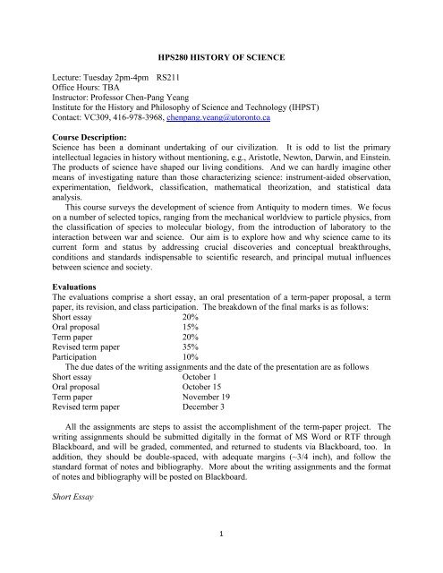 syllabus - Institute for the History and Philosophy of Science and ...