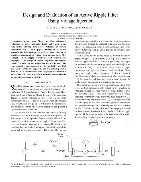 Design and Evaluation of an Active Ripple Filter - Research ...