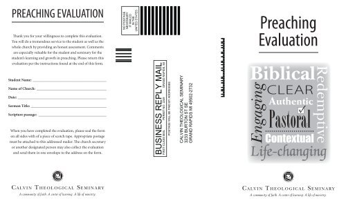 Sermon Evaluation form - Calvin Theological Seminary (internal ...