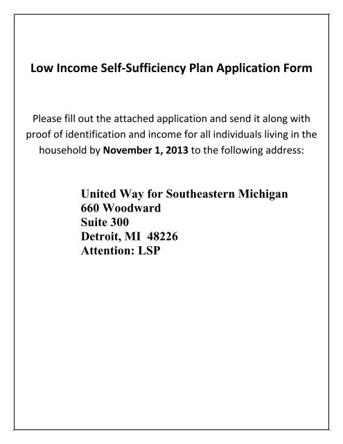 Low Income Self-Sufficiency Plan Application Form