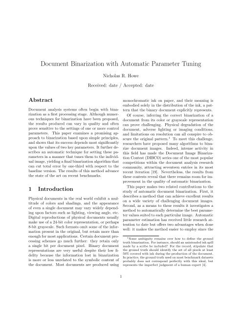 Document Binarization with Automatic Parameter Tuning