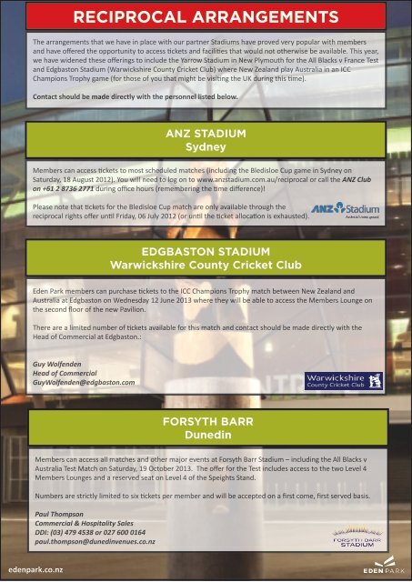 RECIPROCAL ARRANGEMENTS - Eden Park