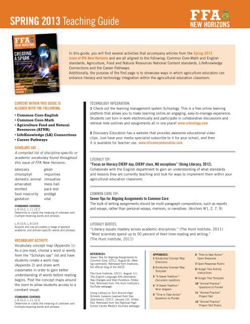 SPRING 2013 Teaching Guide - FFA New Horizons