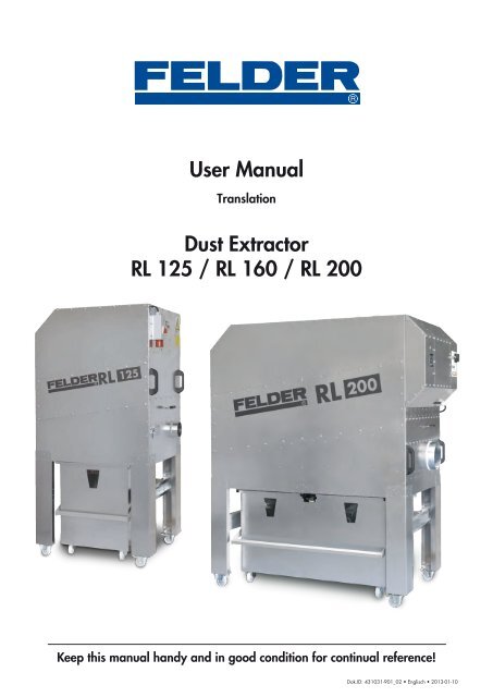 User Manual Dust Extractor RL 125 / RL 160 / RL 200