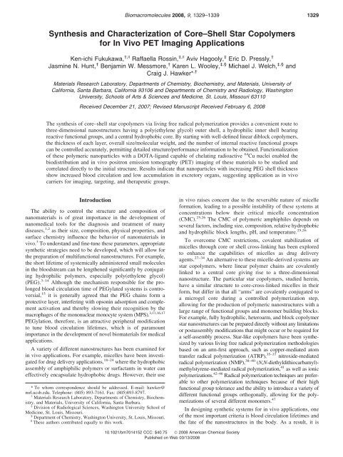 Synthesis And Characterization Of Coreâ Shell Star Hawker