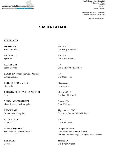 SASHA BEHAR - Ken Mcreddie Associates