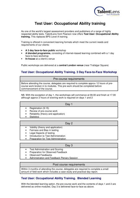 Test User: Occupational Ability training - TalentLens