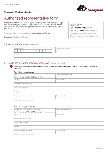 Authorised representative form
