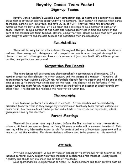 dance competition packets 2013-2014 - Royalty Dance Academy