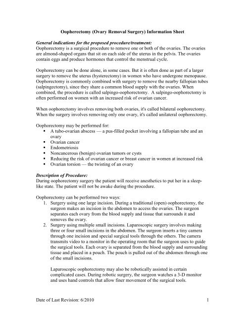 Laparoscopy Information Sheet - Rush University Medical Center