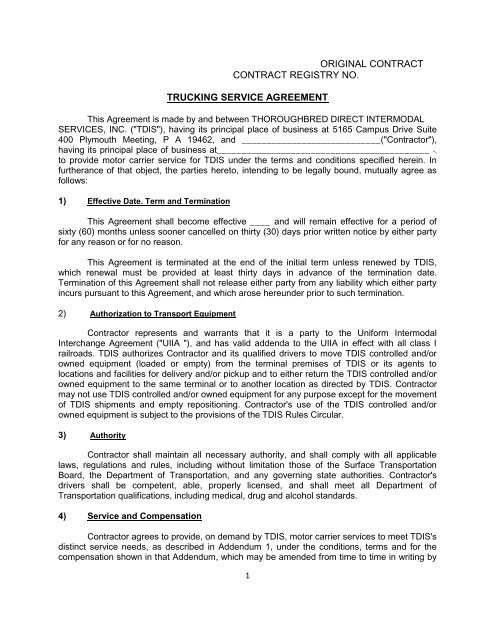 Trucking Service Agreement - Thoroughbred Direct Intermodal ...