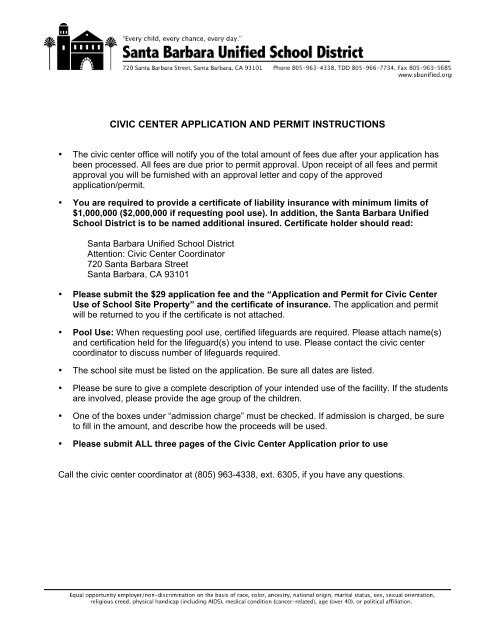 Application and Permit for Civic Center Use of Facilities