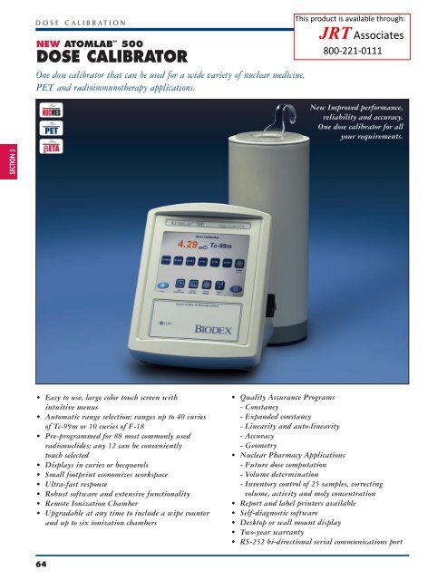 Atomlab 500 Dose Calibrator Product Brochure - JRT Associates