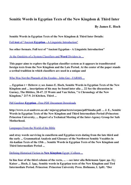 Download Semitic Words in Egyptian Texts of the New Kingdom ...