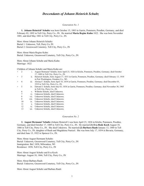 Descendants of Heinrich Schultz - Connie Nelson's Genealogy