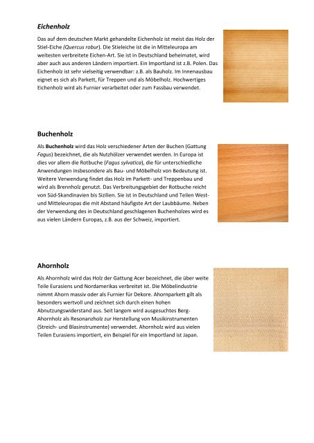 Informationen zu den Holzarten